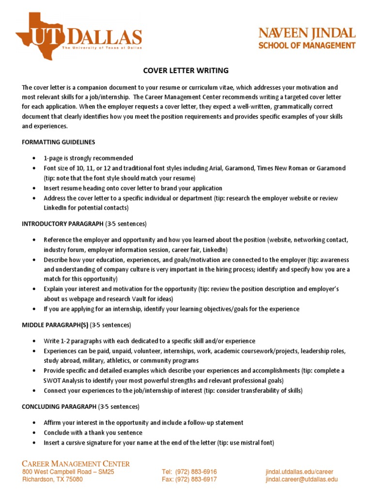 Cover Letter Writing Guidelines | PDF | Résumé | Internship