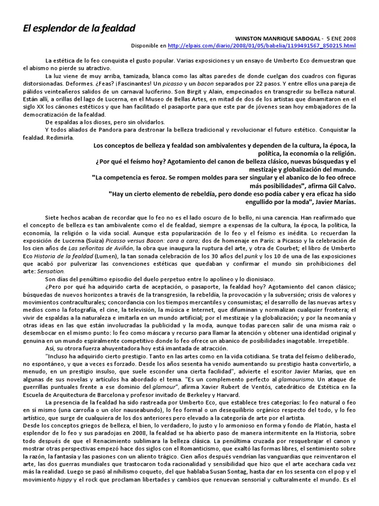 La estética de la fealdad en el arte | PDF