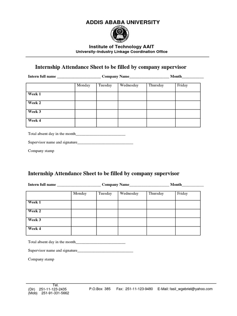 Internship Attendance Form | PDF | Career & Growth | Business