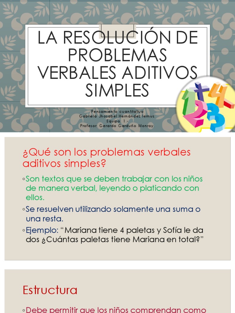 La Resolución de Problemas Verbales Aditivos Simples (1)