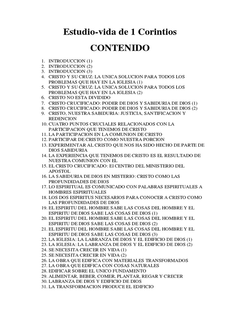Estudio-Vida de 1 Corintios - Witness Lee | PDF | Primera epístola a los corintios | Cristo (título)