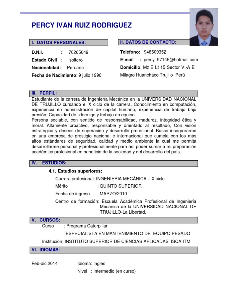 CV Percy Ivan Ruz | PDF | Ingeniería | Perú