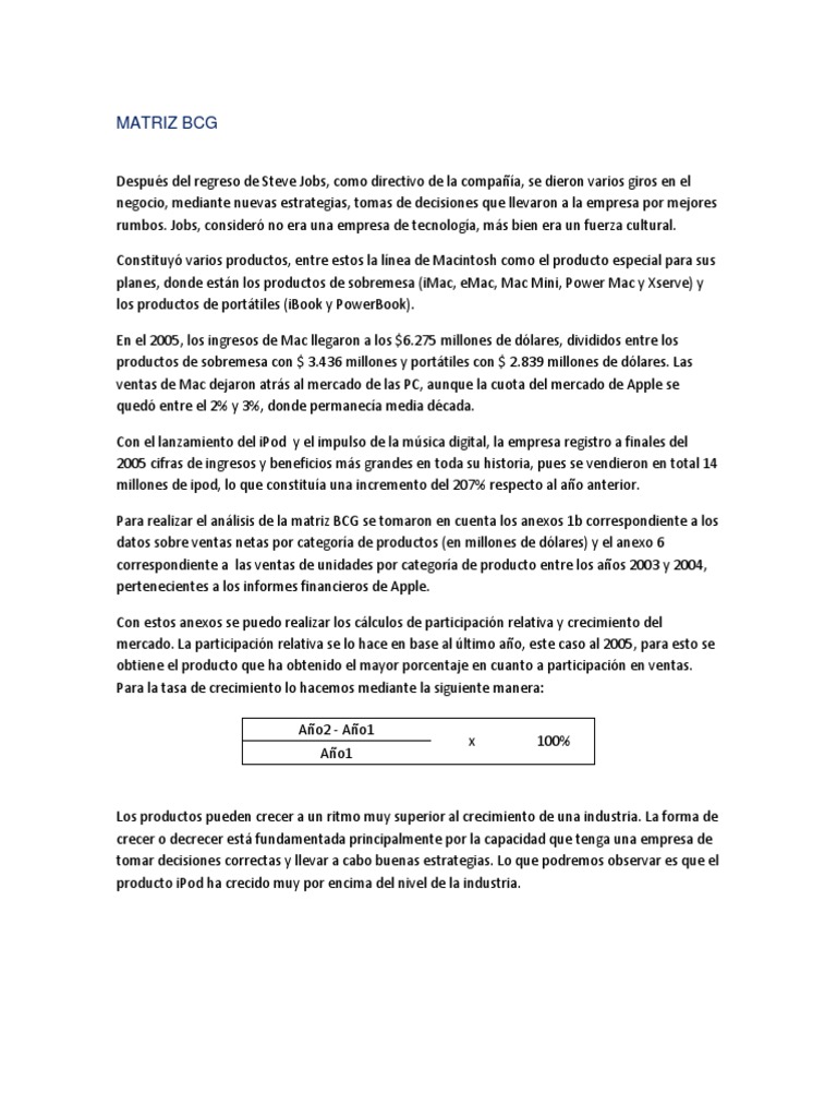 Matriz BCG de Apple: Análisis 2005 | PDF | Macintosh | Apple Inc.
