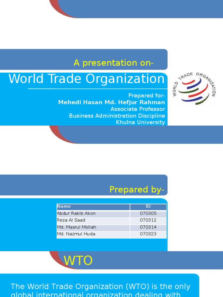 World Trade Organization: A Presentation On | PDF | Uruguay Round ...