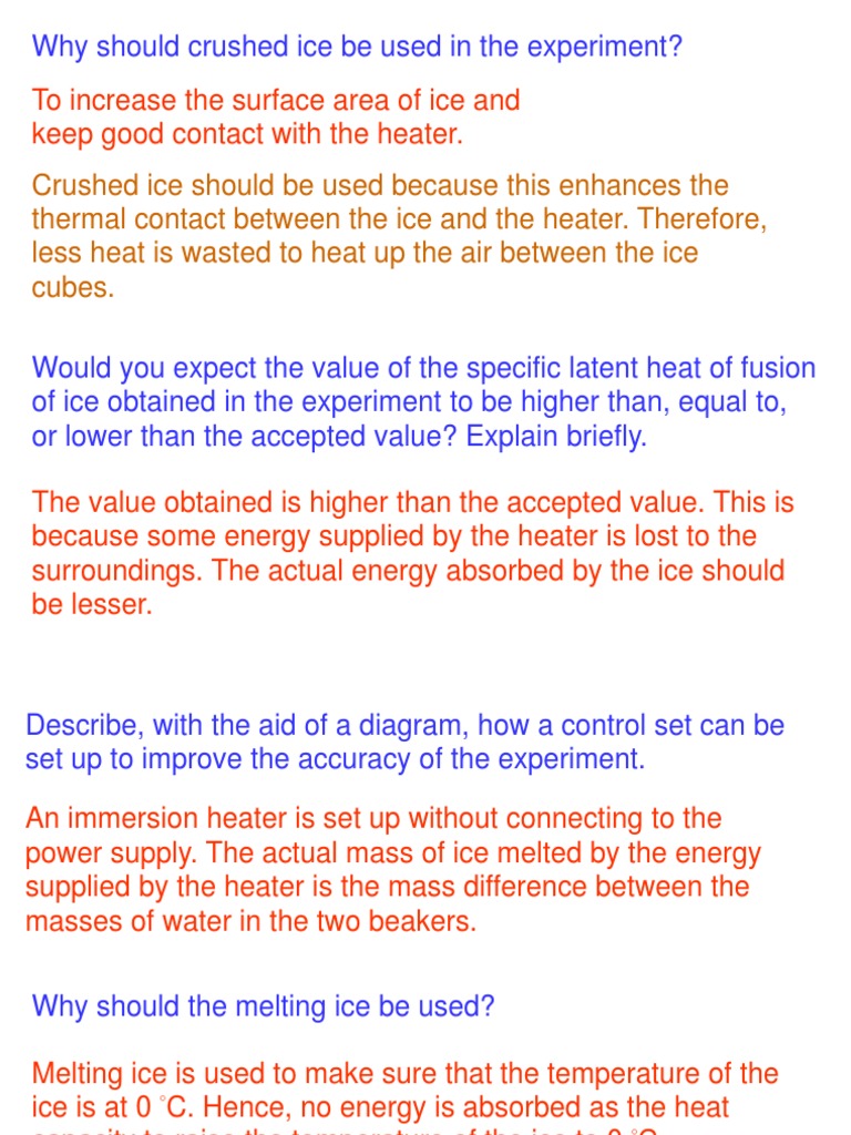S.4 Physics - Measuring The Specific Latent Heat | PDF | Ice | Melting