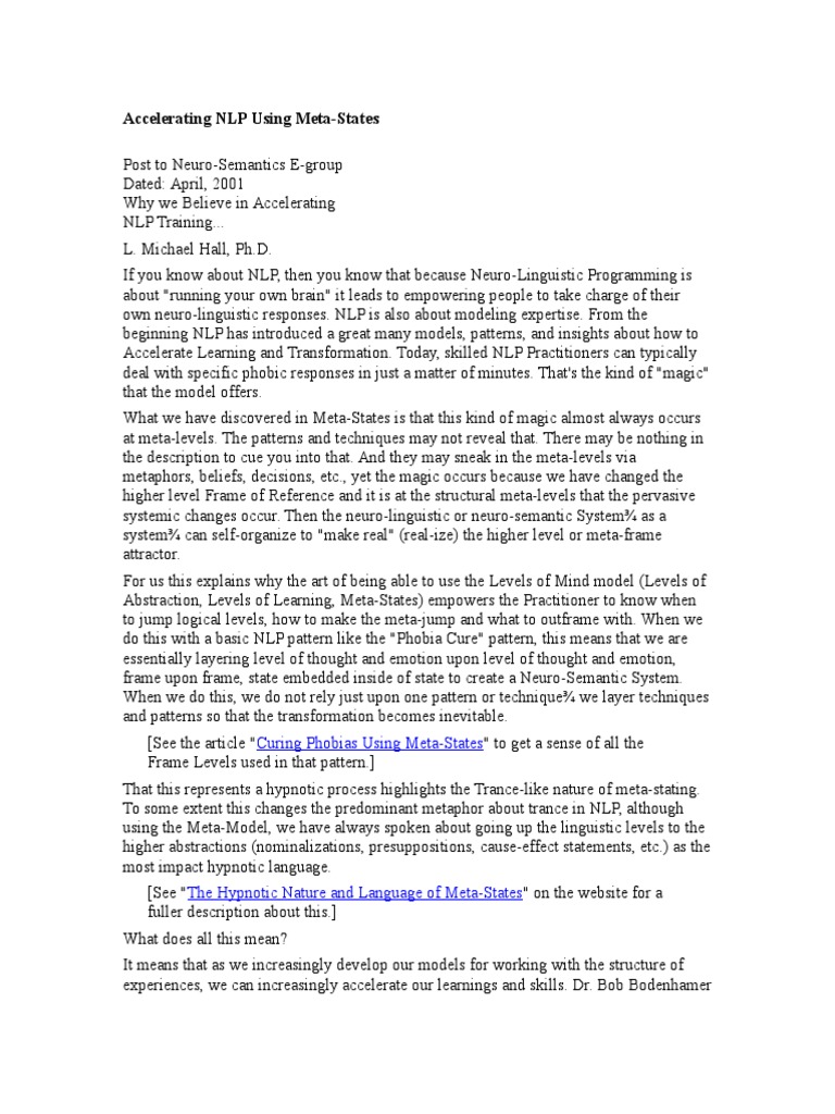 Accelerating NLP Using Meta-States | PDF | Neuro Linguistic Programming ...