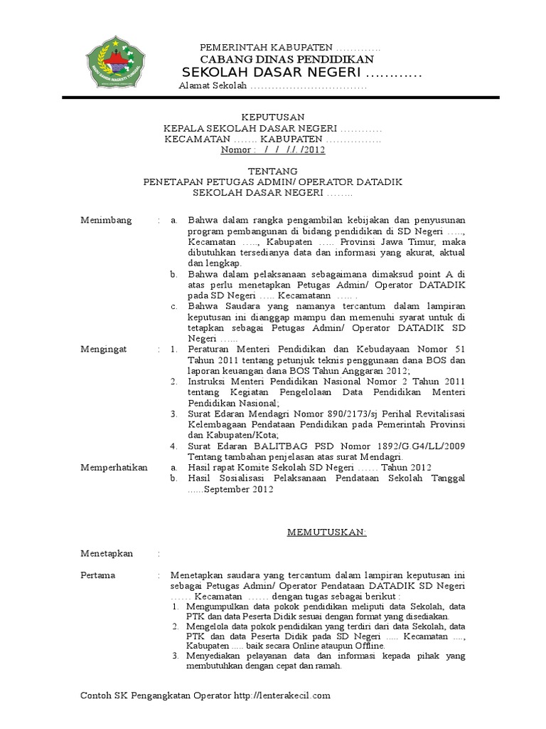 Contoh SK Operator | PDF