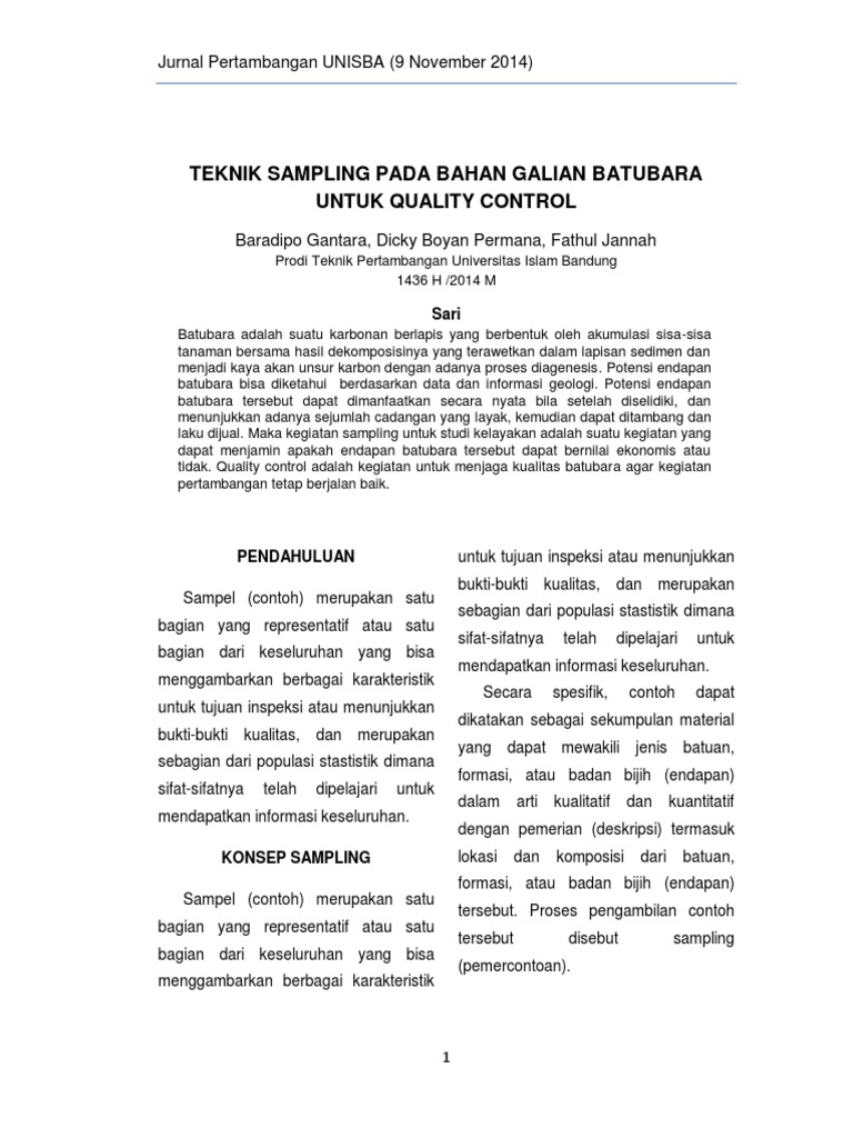 Teknik Sampling Pada Bahan Galian Batubara | PDF