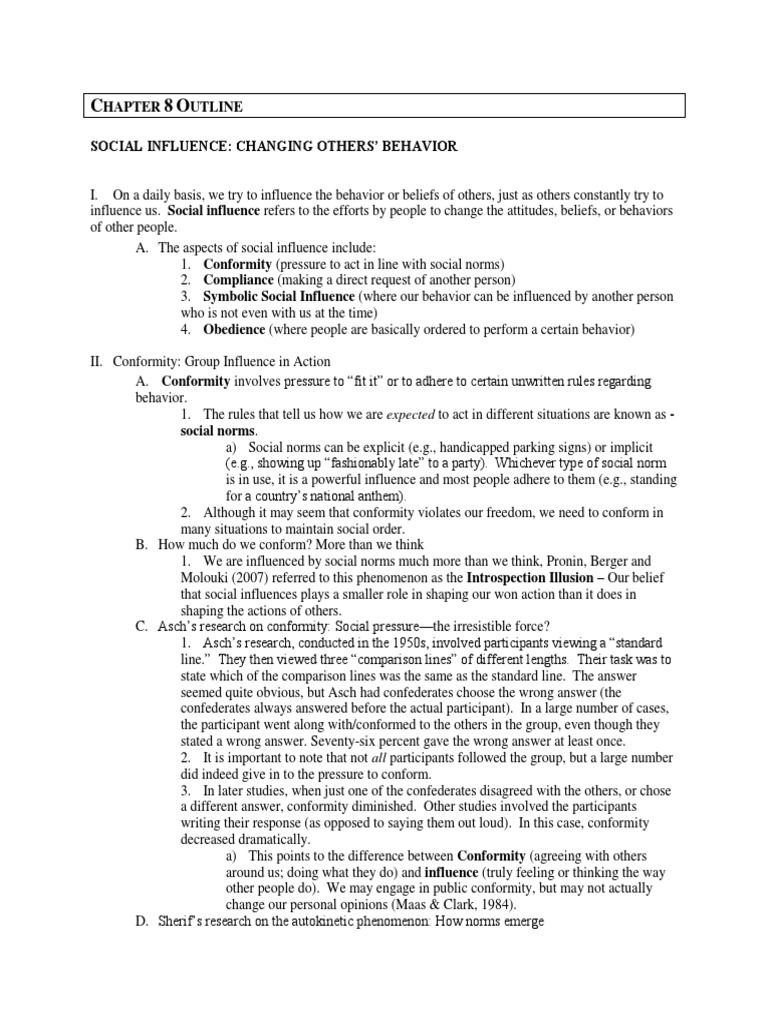 Chapter 8 Outline | PDF | Conformity | Obedience (Human Behavior)