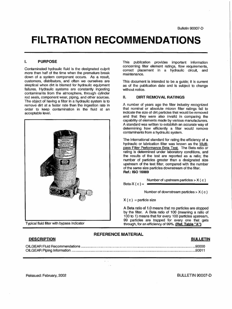 ISO Bulletin 90007-D Filtration Recommendations | PDF