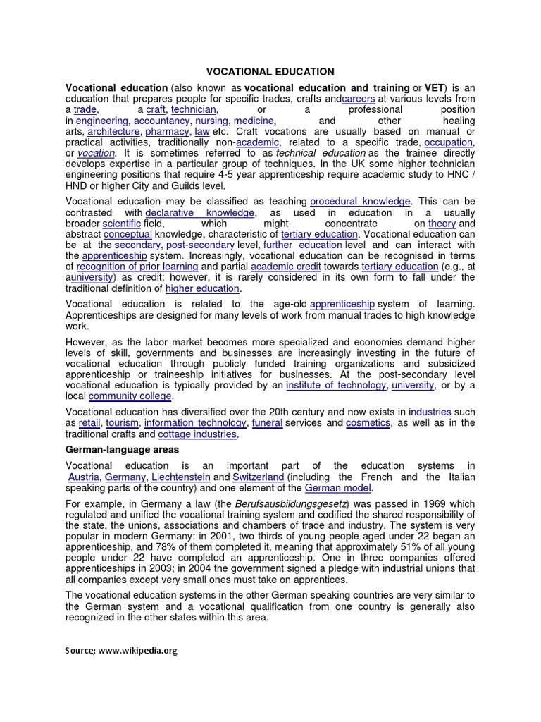 Reading 5 Vocational Education | PDF | Vocational Education | Apprenticeship