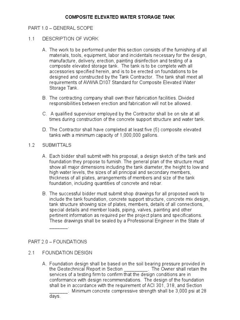 Composite Elevated Water Storage Tank Specifications | PDF | Door ...