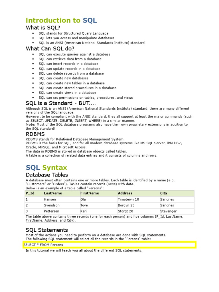 Introduction To Sql Pdf Relational Database Database Index