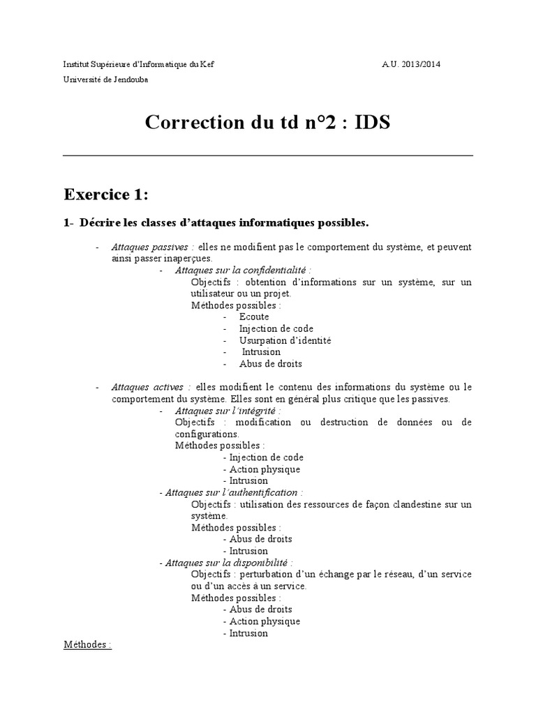 td2 Ids Corrige PDF | PDF | Ordinateurs | Technologie et ingénierie