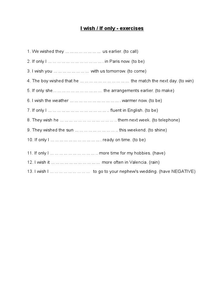 I Wish - If Only - Exercises | PDF
