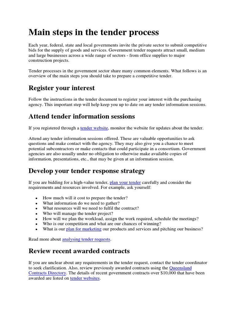 Tender Process | PDF | Government Procurement In The United States ...