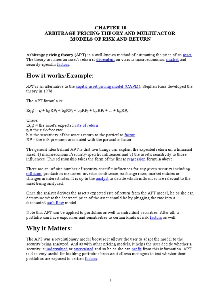 Apt | PDF | Capital Asset Pricing Model | Beta (Finance)