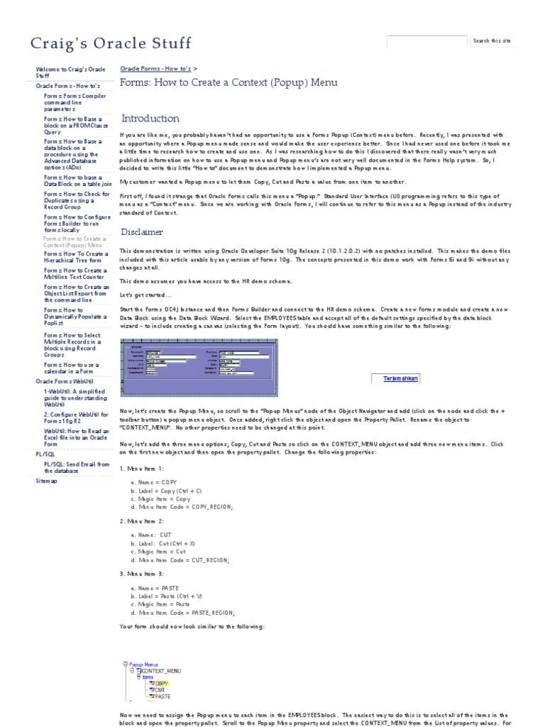 Forms - How To Create A Context (Popup) Menu - Craig's Oracle Stuff PDF ...