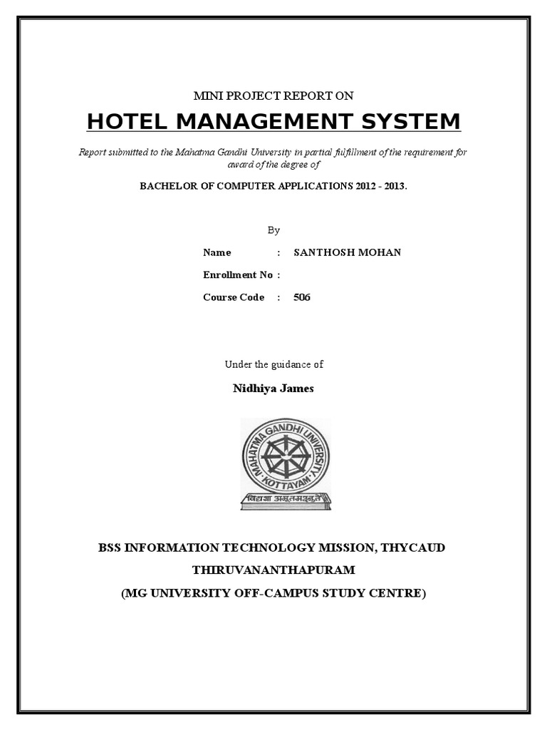 Report of Hotel Management System Santhosh Mohan | Download Free PDF ...