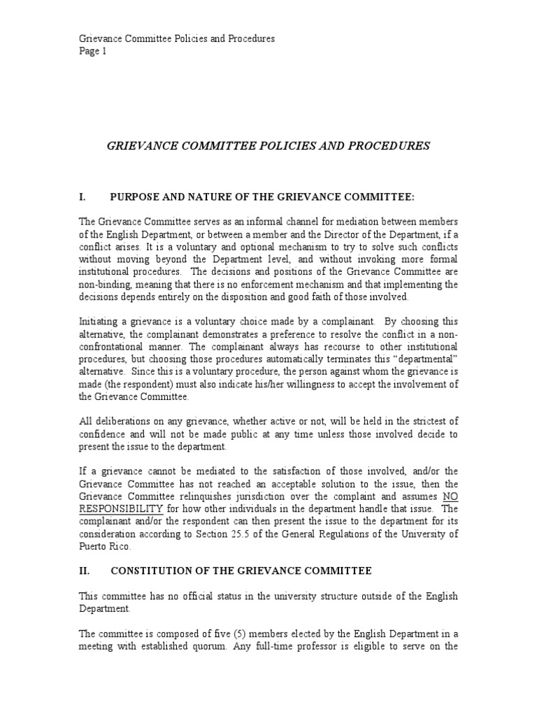 Grievance Committee Procedures Guide | PDF | Mediation | Complaint
