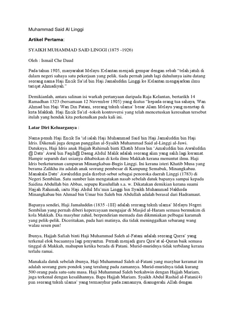 Biografi Syaikh Muhammad Said Linggi | PDF | Perjalanan | Agama ...
