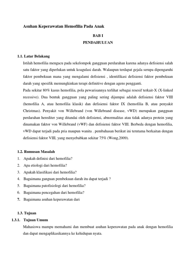 Asuhan Keperawatan Hemofilia Pada Anak | PDF | Sains & Matematika | Kesehatan Holistik