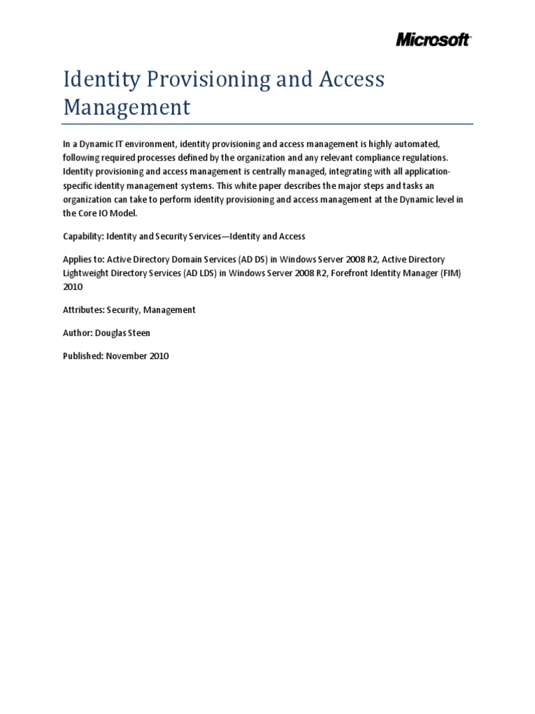Identity Provisioning And Access Management Pdf Active Directory Provisioning 