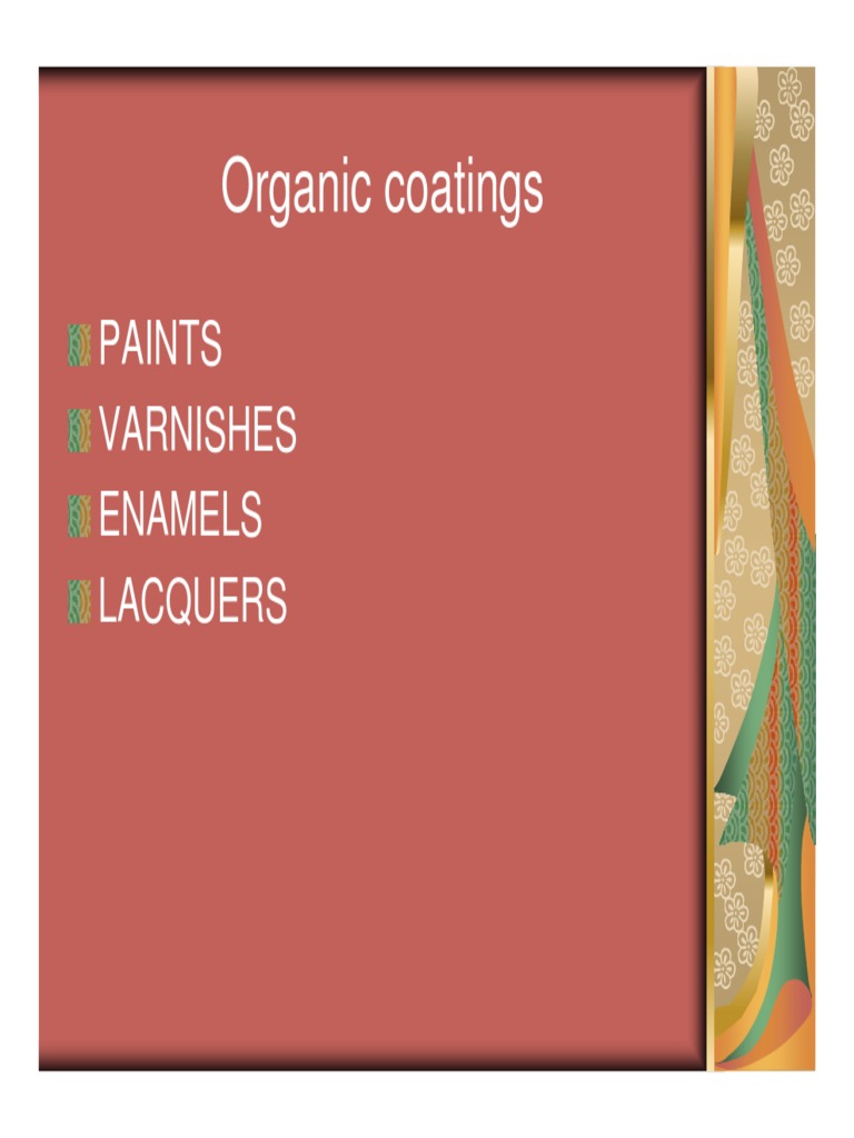 Organic Coatings: Paints Varnishes Enamels Lacquers | PDF | Paint ...