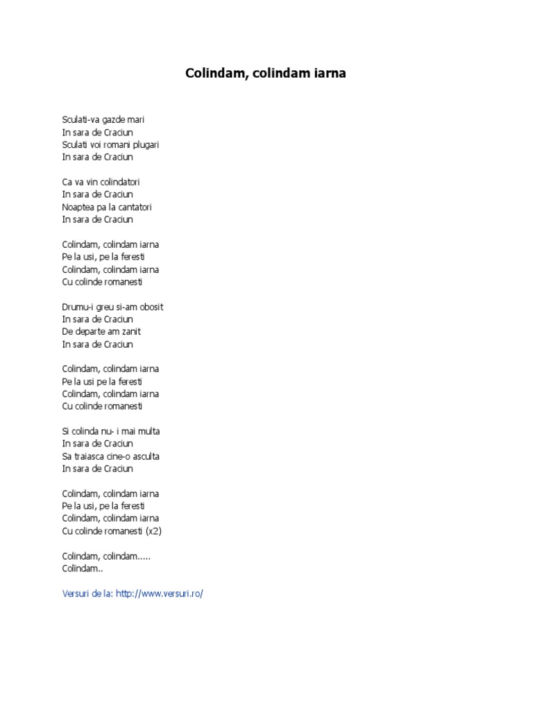 Colindam, Colindam Iarna: Versuri de La: HTTP://WWW - Versuri.ro | PDF