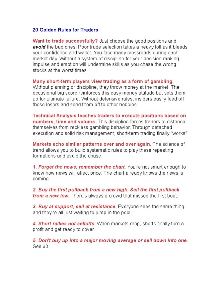 20 Golden Rules For Traders | PDF | Market Trend | Investing