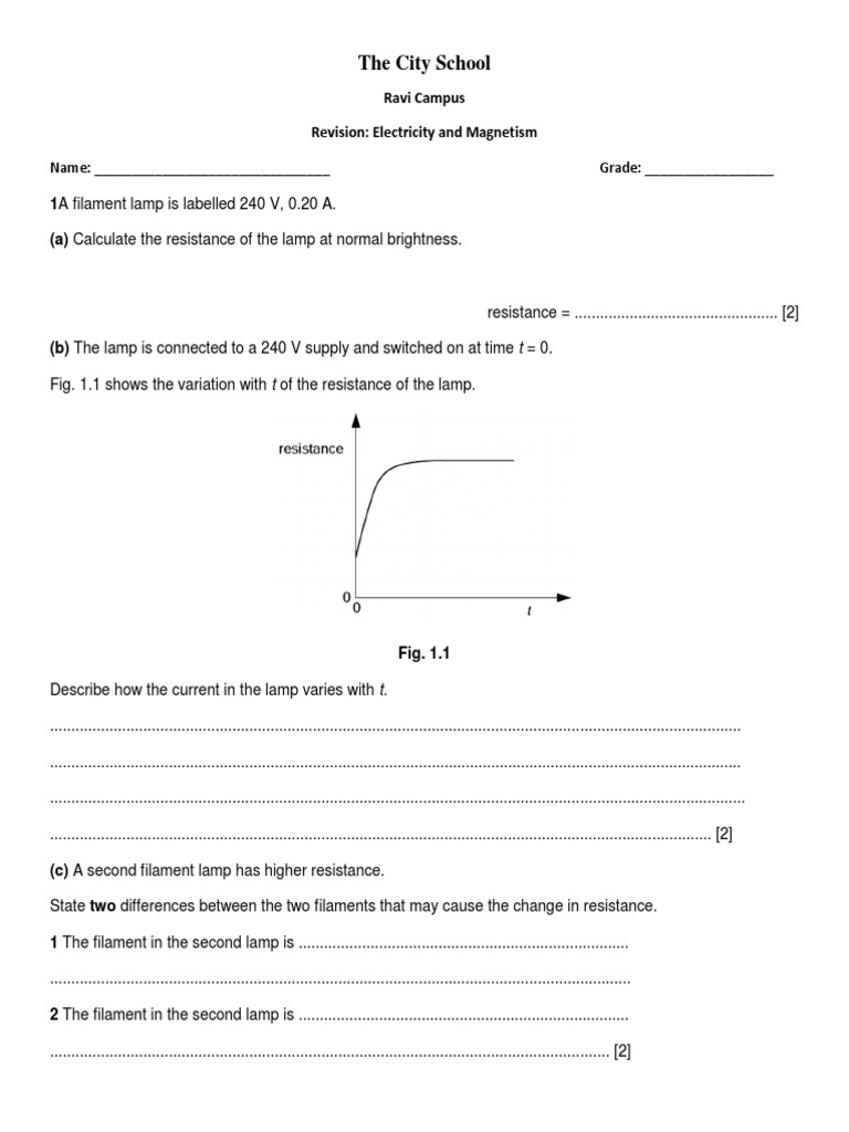 Physics Exam: Electricity & Magnetism | PDF | Electrical Resistance And ...