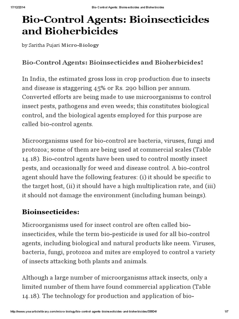 Bio-Control Agents - Bioinsecticides and Bioherbicides | PDF ...