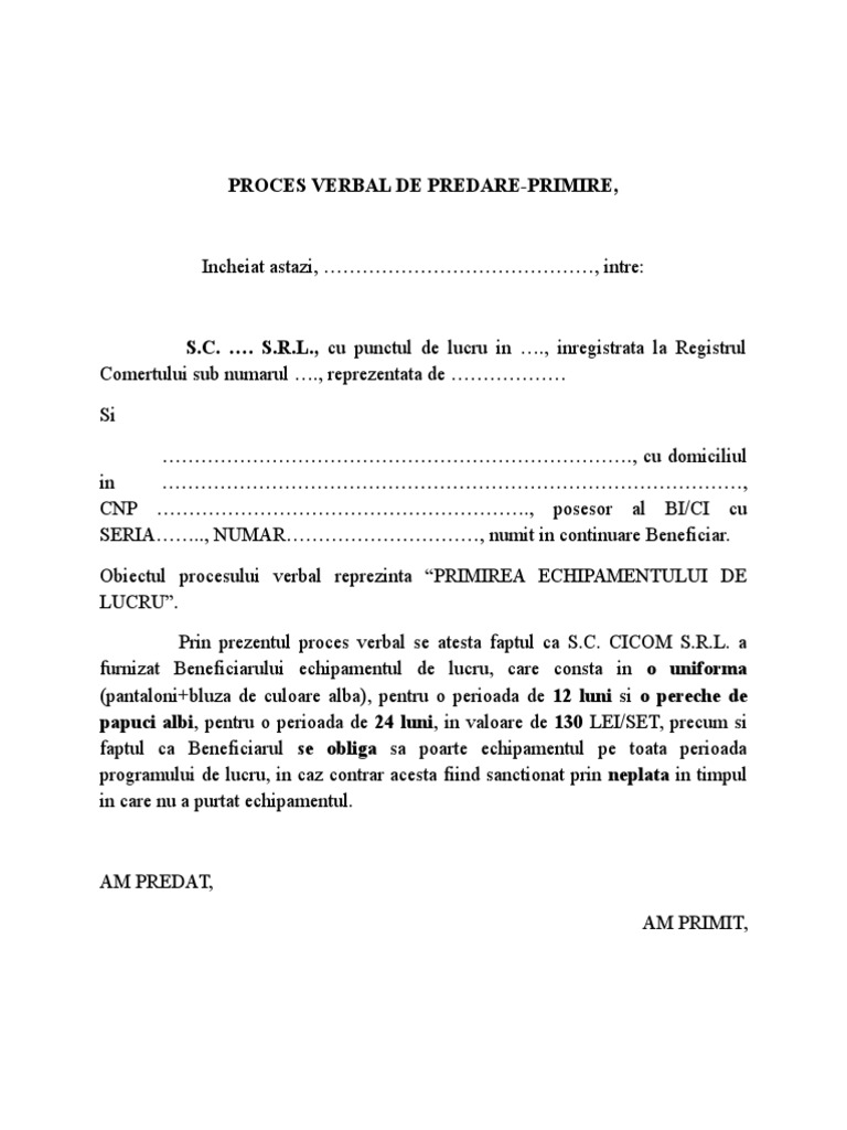 Proces Verbal de Predare-Primire | PDF