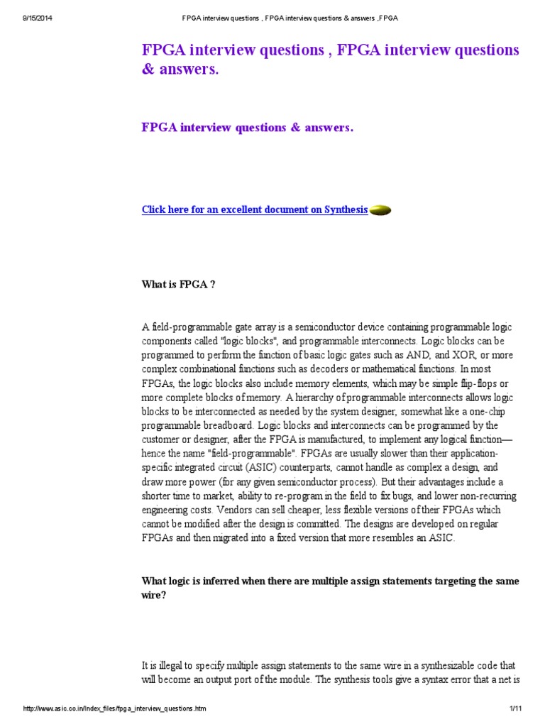 Fpga Interview Questions | Download Free PDF | Field Programmable Gate Array | Computer Hardware