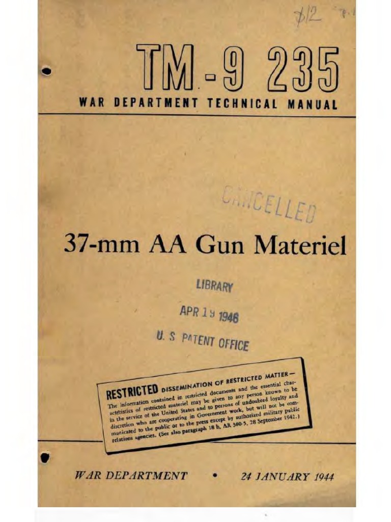 37-mm AA Gun Materie L: Waif Department Technical Manua L | PDF | Trigger (Firearms) | Shell ...