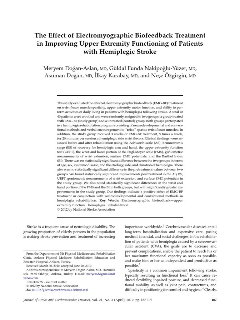 The Effect of Electromyographic Biofeedback Treatment in Improving ...