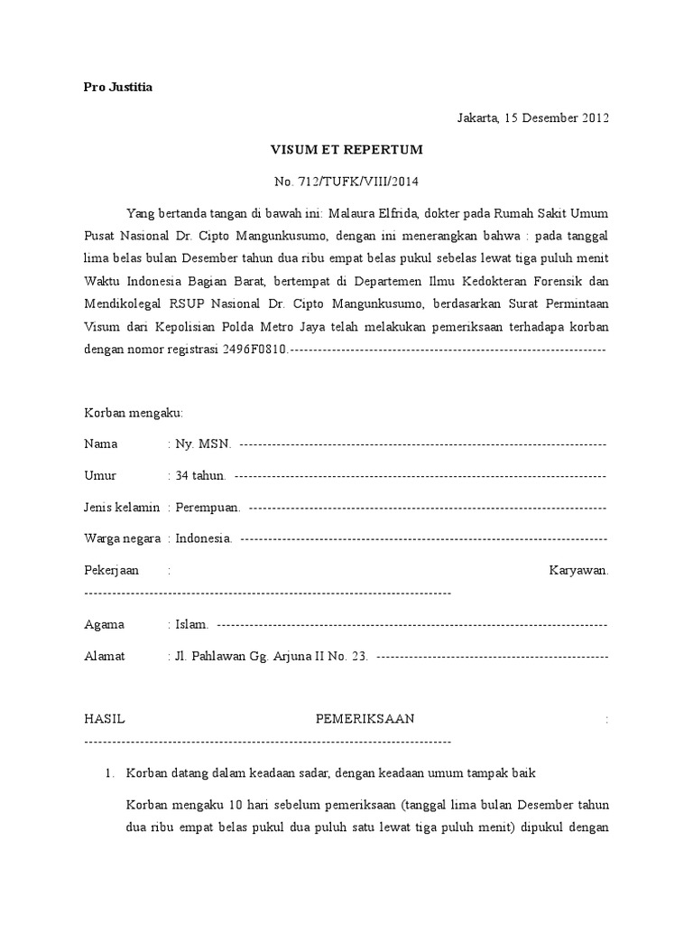 Contoh Visum Et Repertum | PDF