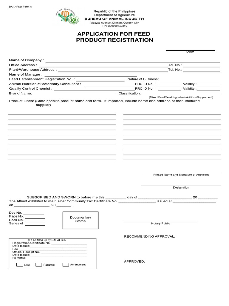 BAI Feed Product Registration Form | PDF