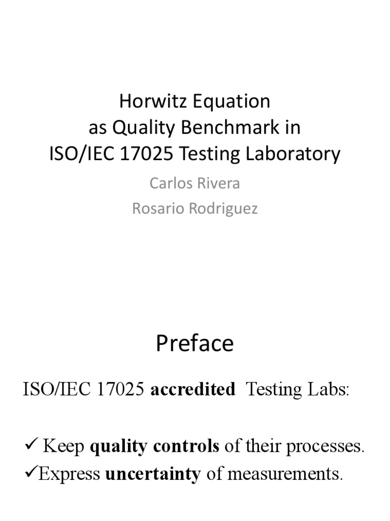 HorwiHorwitz Equation As Quality Benchmark in ISO/IEC 17025 Testing ...