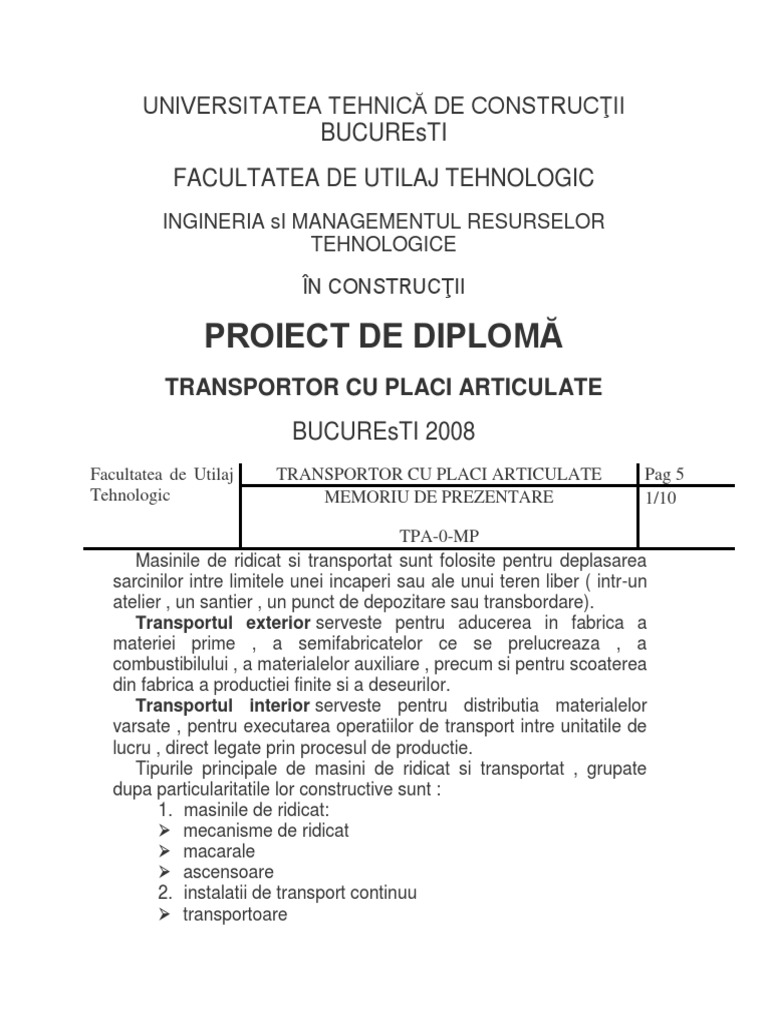 Model Proiect Licenta Conveior Cu Placi | PDF