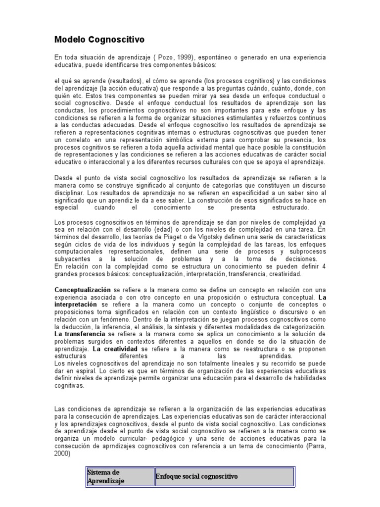 Modelo Cognoscitivo | PDF | Aprendizaje | Conocimiento