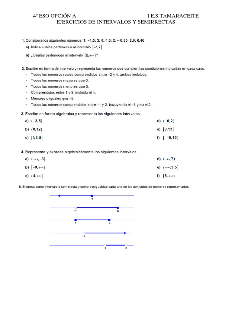Ejercicios de Intervalos y Semirrectas | PDF