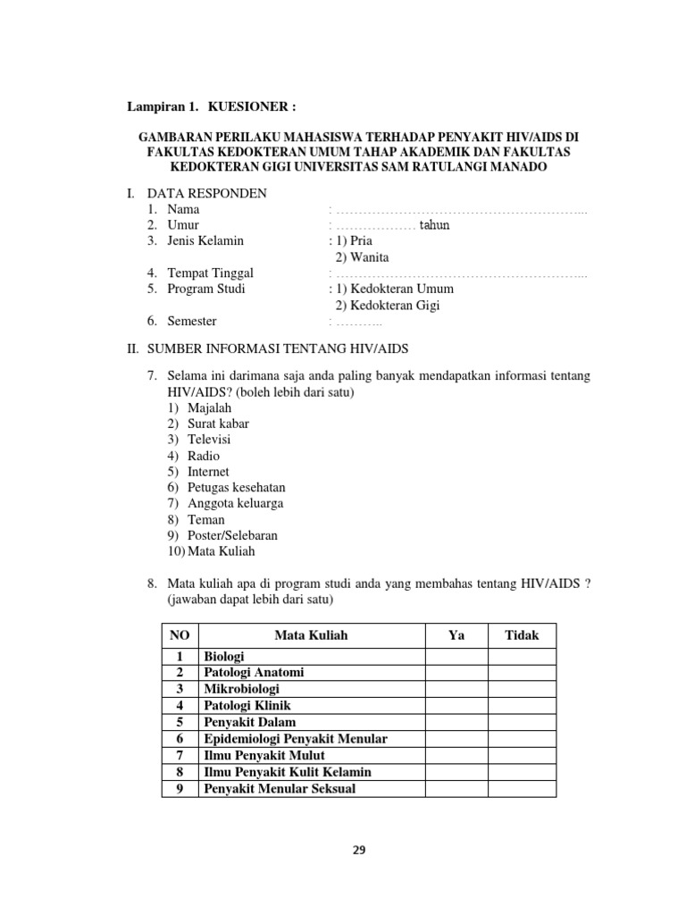 Kuesioner HIV AIDS | PDF