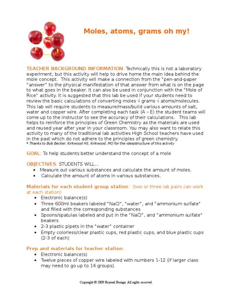 Moles Atoms Grams Oh My! | PDF | Mole (Unit) | Chemistry