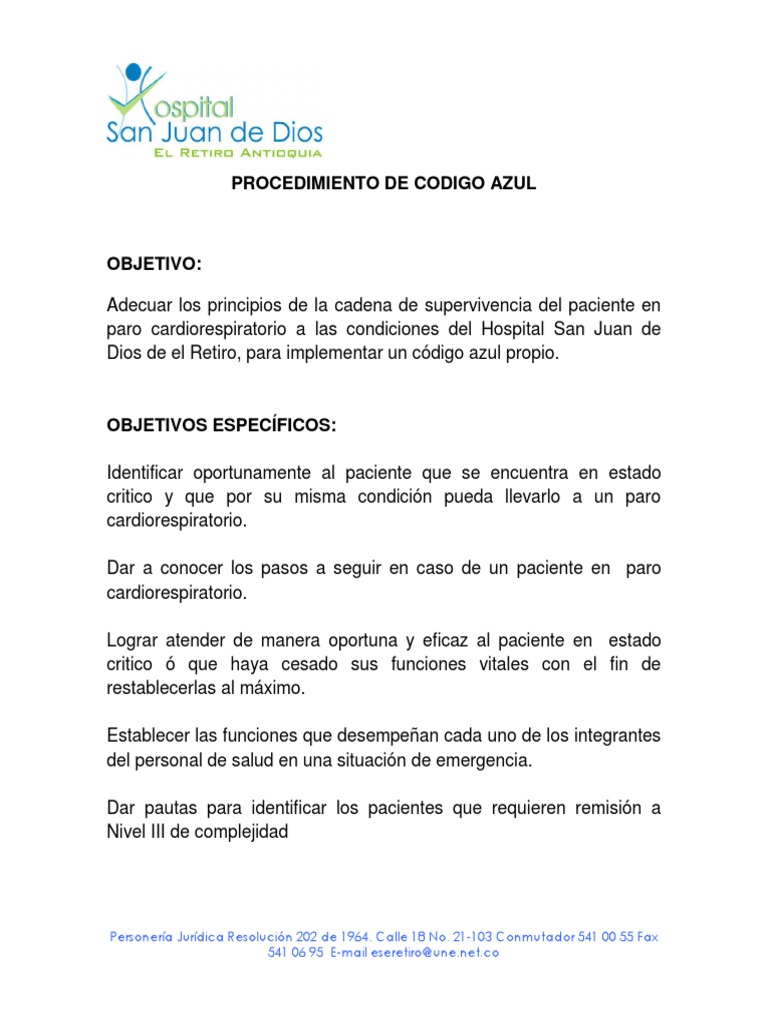 Procedimiento Codigo Azul | PDF | Reanimación cardiopulmonar | Paro ...