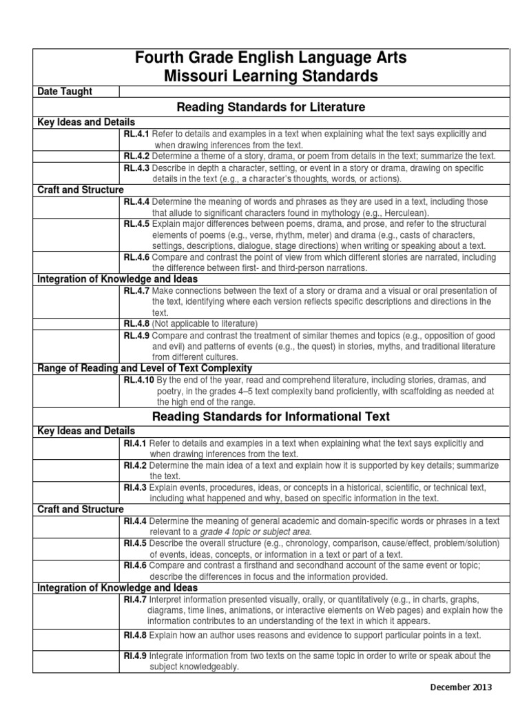 Fourth MO Learning Standards LA1 | PDF | English Language | Semiotics