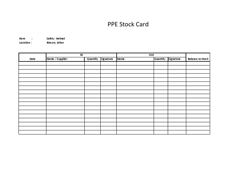 PPE Stock Card: Item: Safety Helmet Location: Biocon, Johor | PDF