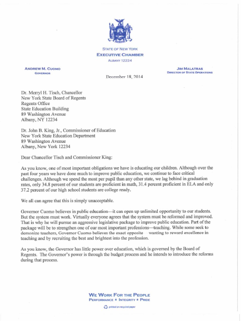 Cuomo Education Reform Letter | PDF