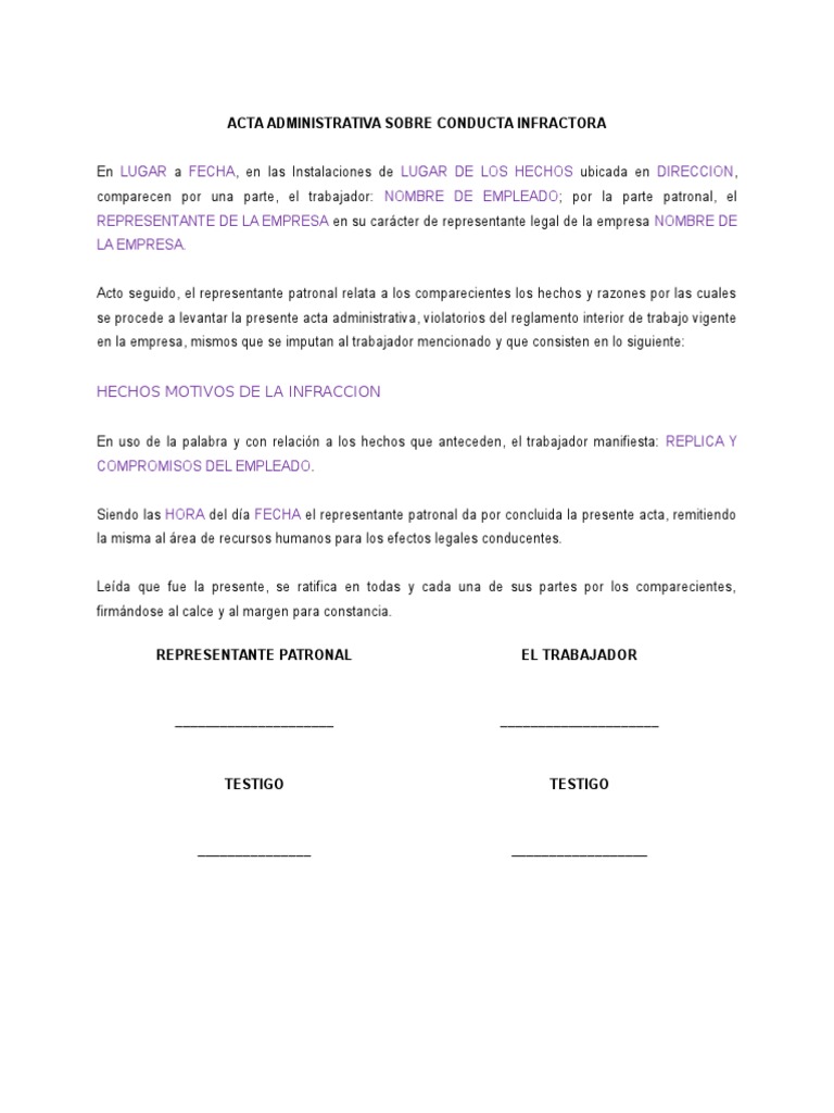 Acta Administrativa Ejemplo | PDF