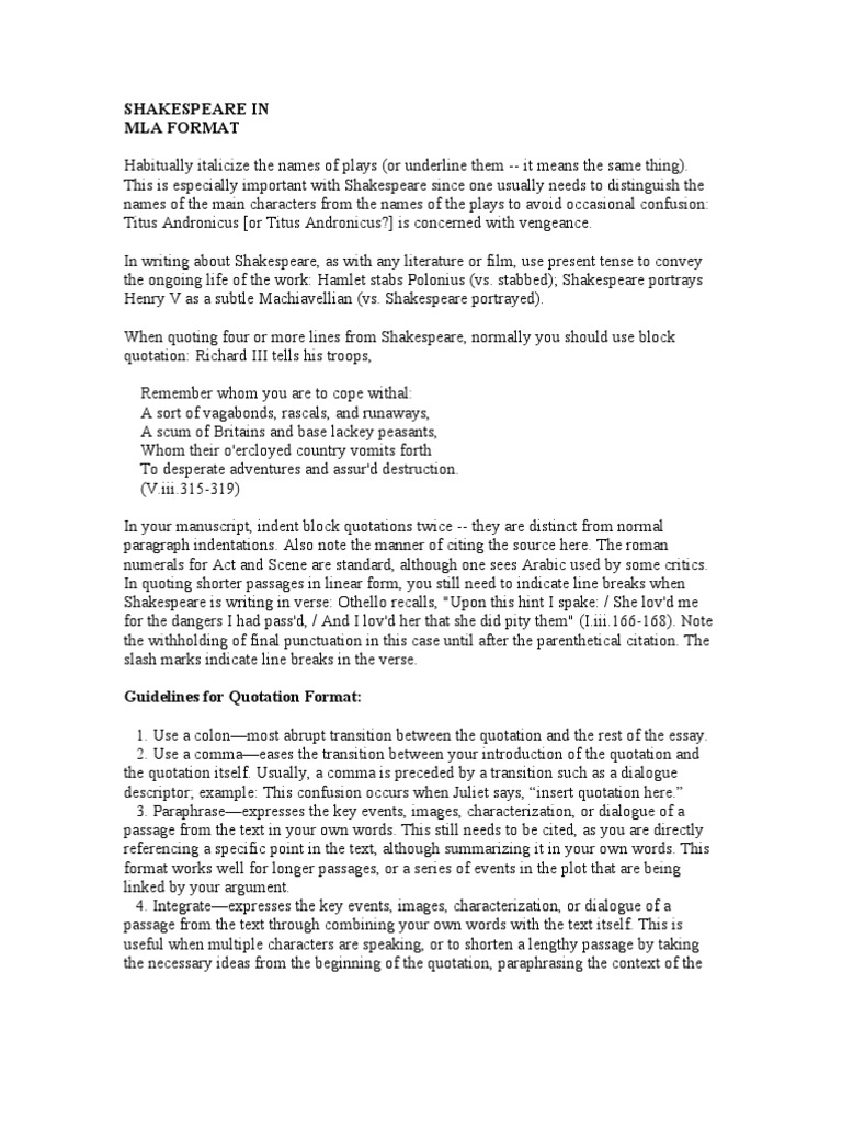 Citing Shakespeare | William Shakespeare | Comma